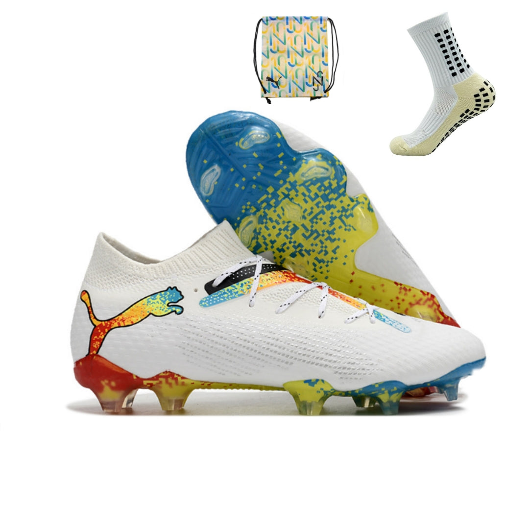 Puma Future 7 FTR FG - Branco Amarelo Azul – Acstorechuteiras